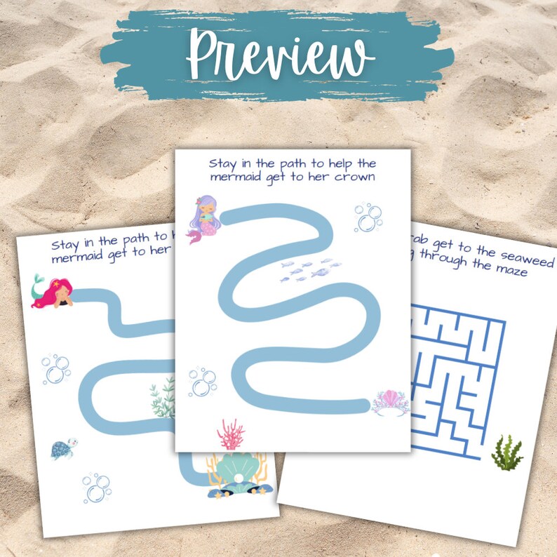 Mermaid Themed Fine Motor and Pre-writing Line Worksheets, Pencil ...