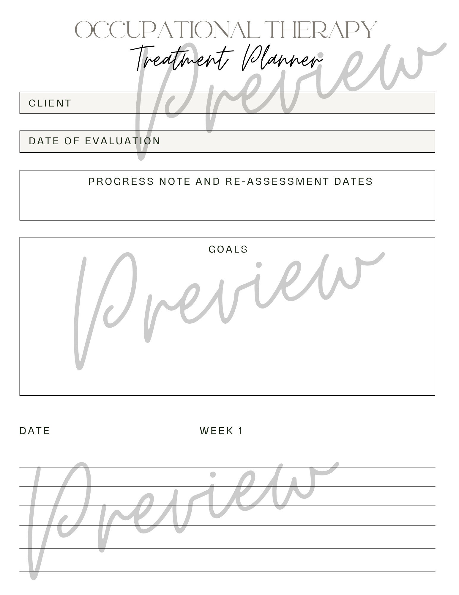 Minimalist, Simple Occupational Therapy Treatment Planner - Etsy