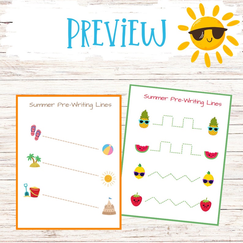 Summer Themed Fine Motor and Pre-writing Line Worksheets, Preschool ...