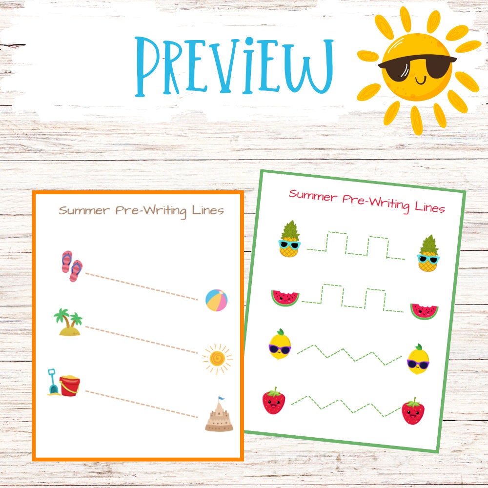 Summer Themed Fine Motor and Pre-writing Line Worksheets, Preschool ...