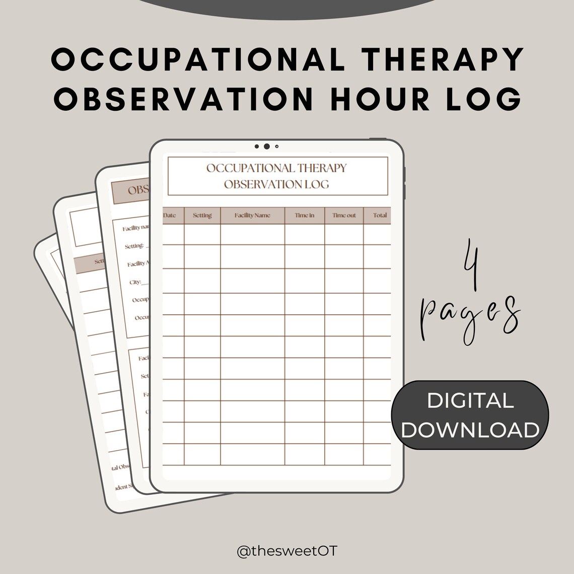 Occupational Therapy Student Observation Hours Log, COTA Observation ...