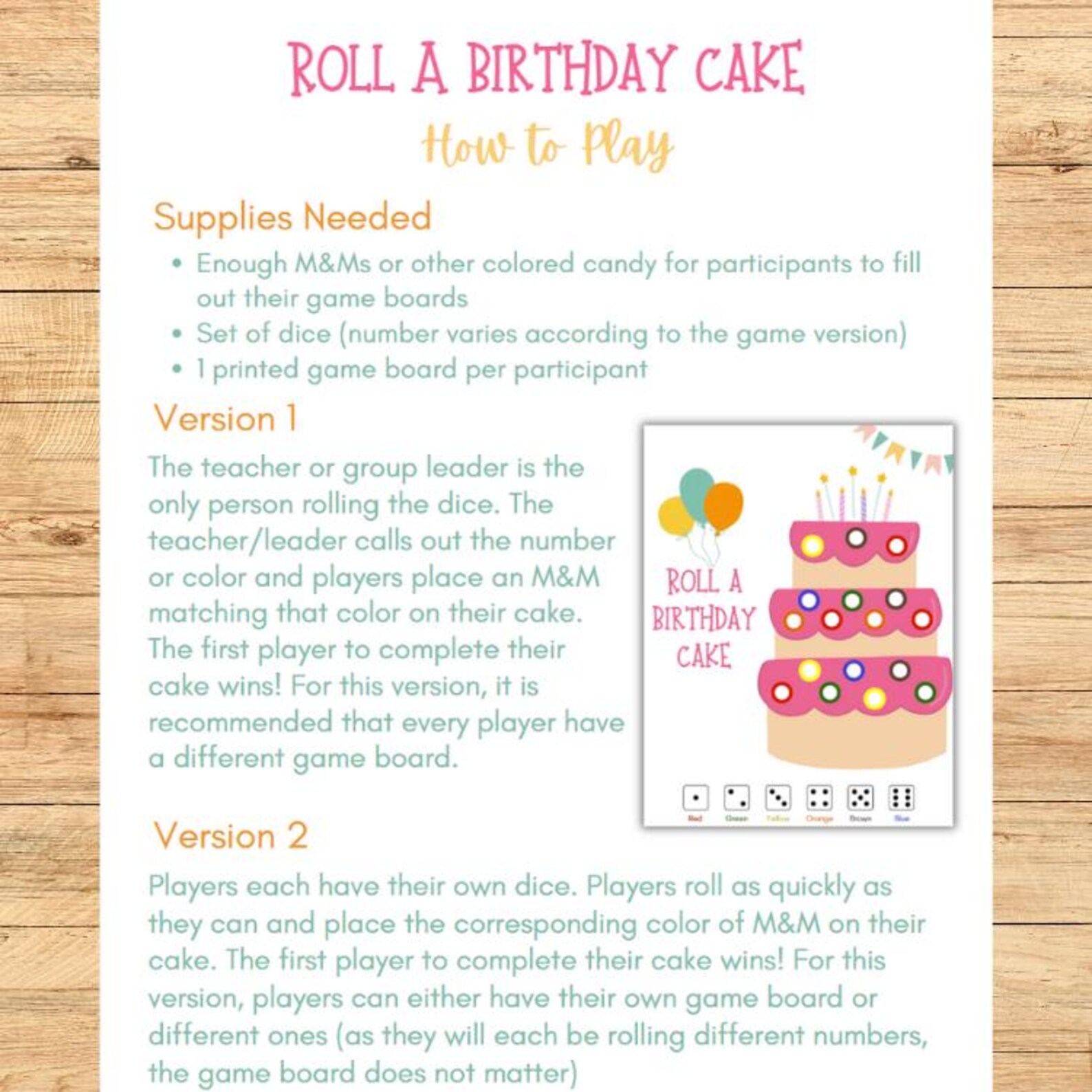 Roll a Birthday Cake Game, Birthday Party Game, Birthday Game for Kids ...