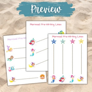 Mermaid Themed Fine Motor and Pre-writing Line Worksheets, Pencil ...