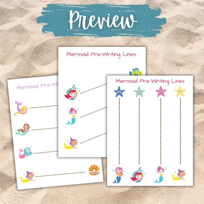 Mermaid Themed Fine Motor and Pre-writing Line Worksheets, Pencil ...