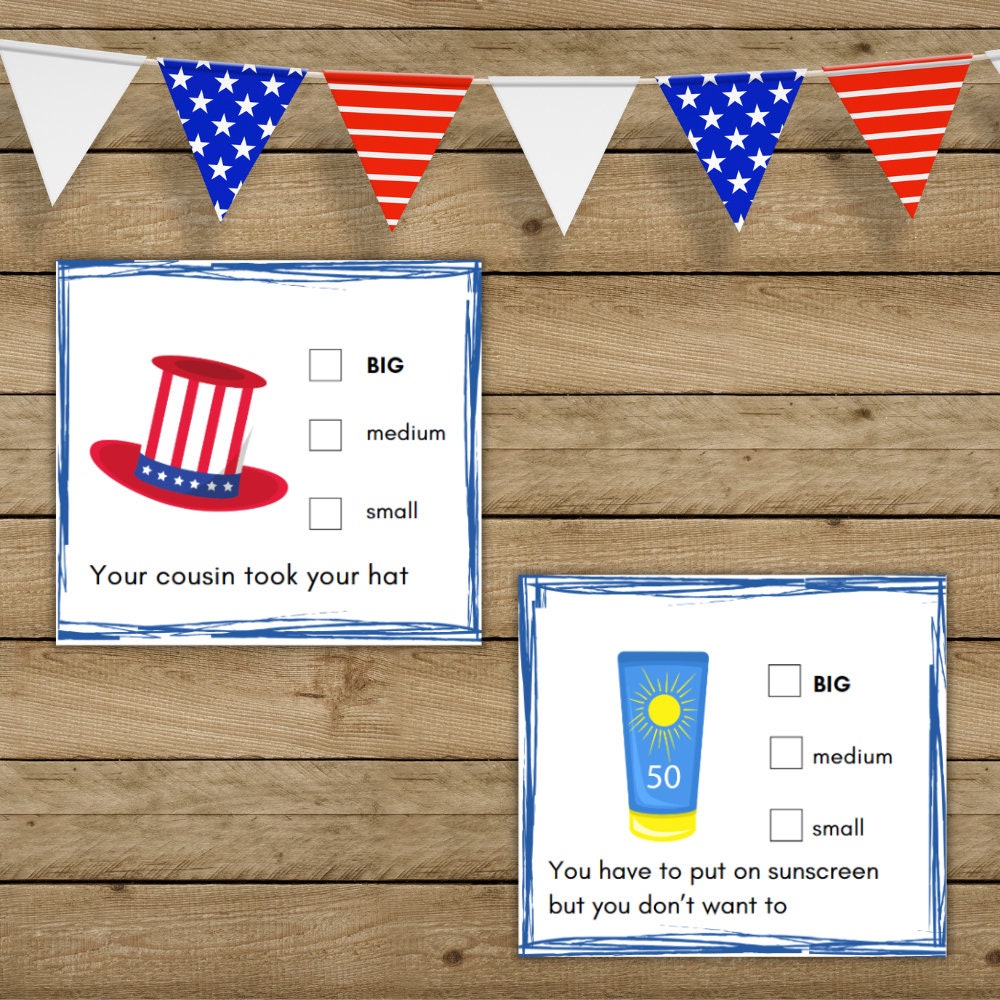 4th of July Size of the Problem Cards, Fourth of July Therapy Activity ...