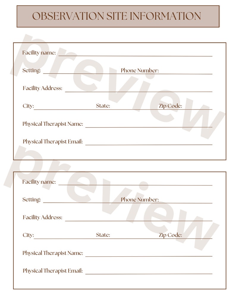 Physical Therapy Observation Hour Log, PT Observation Hour Log, PT Hour ...