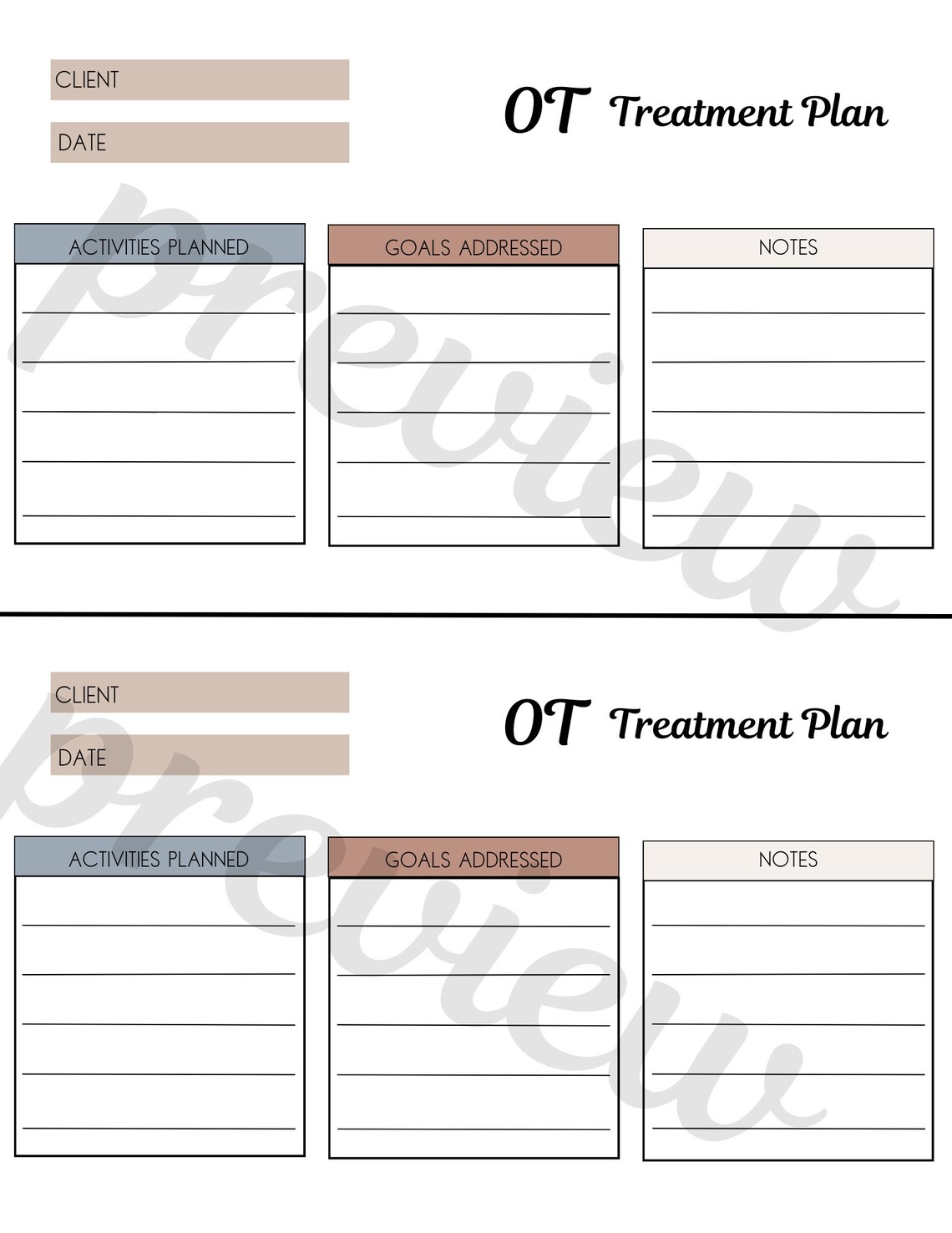 Occupational Therapy Treatment Plan Templates Pediatric OT Treatment ...
