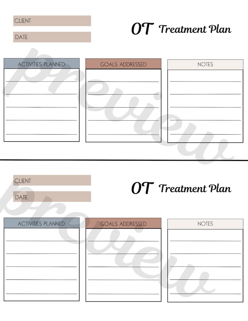 Occupational Therapy Treatment Plan Templates; Pediatric OT Treatment ...
