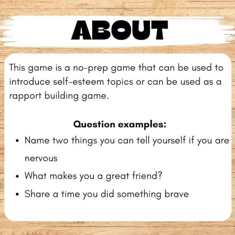 No Prep Self-esteem Game for Kids, Rapport Building Therapy Game for ...
