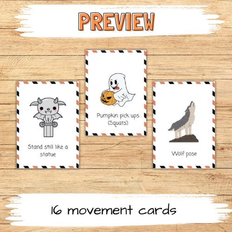Halloween Gross Motor Movement Cards, Halloween Brain Break Cards ...