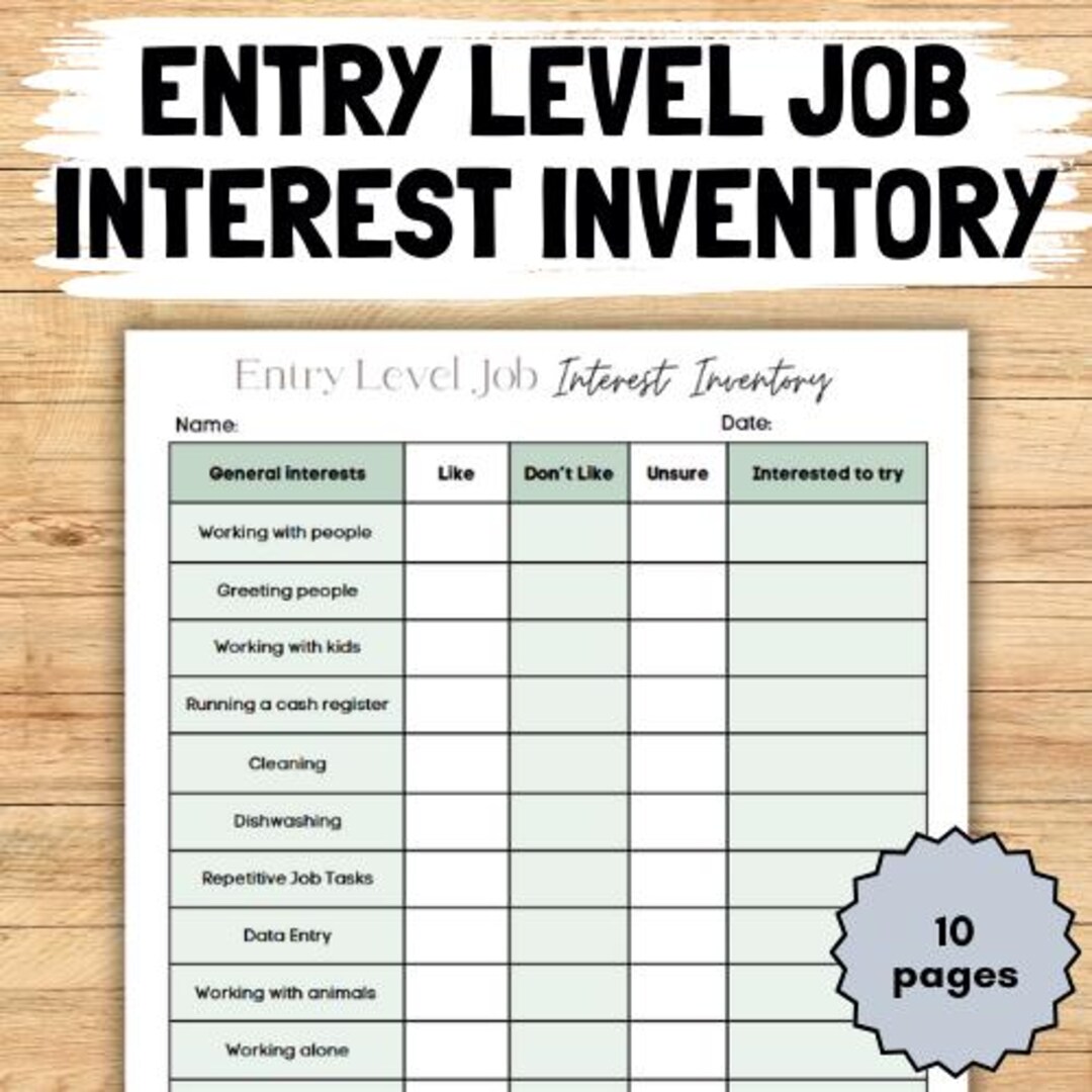Entry Level Job Interest Inventory, Vocational Rehab Interest Worksheet ...