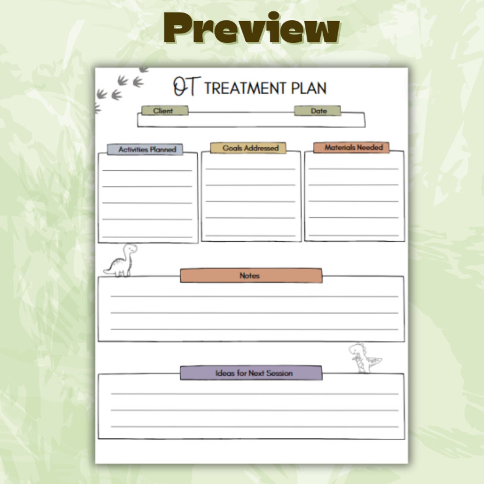 Dinosaur Occupational Therapy Planner & Organizer; Pediatric ...