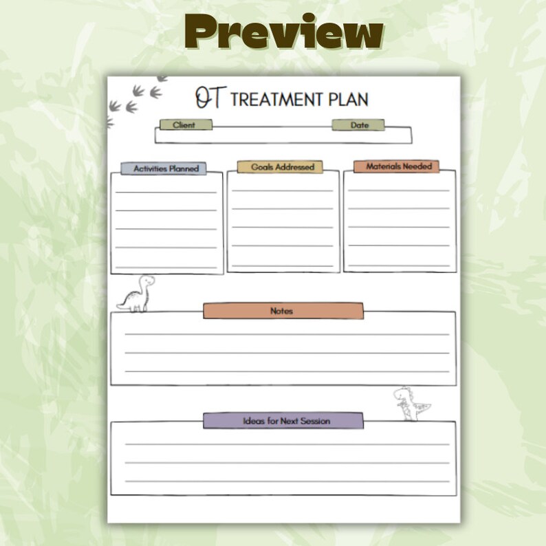 Dinosaur Occupational Therapy Planner & Organizer; Pediatric ...
