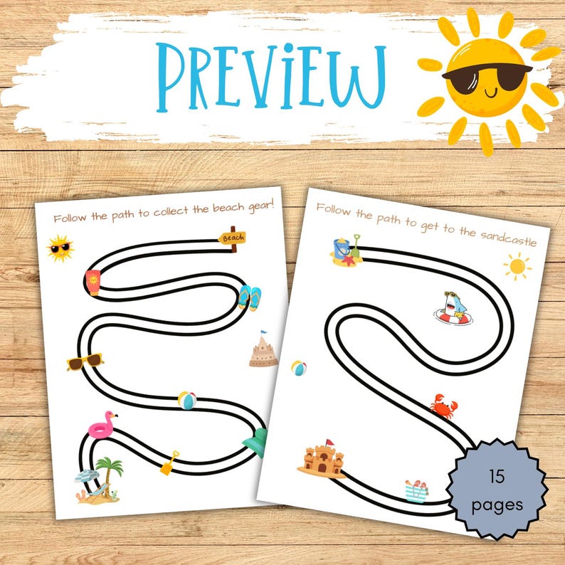 Summer Themed Trace the Path Worksheets, Path Tracing, Pencil Control ...