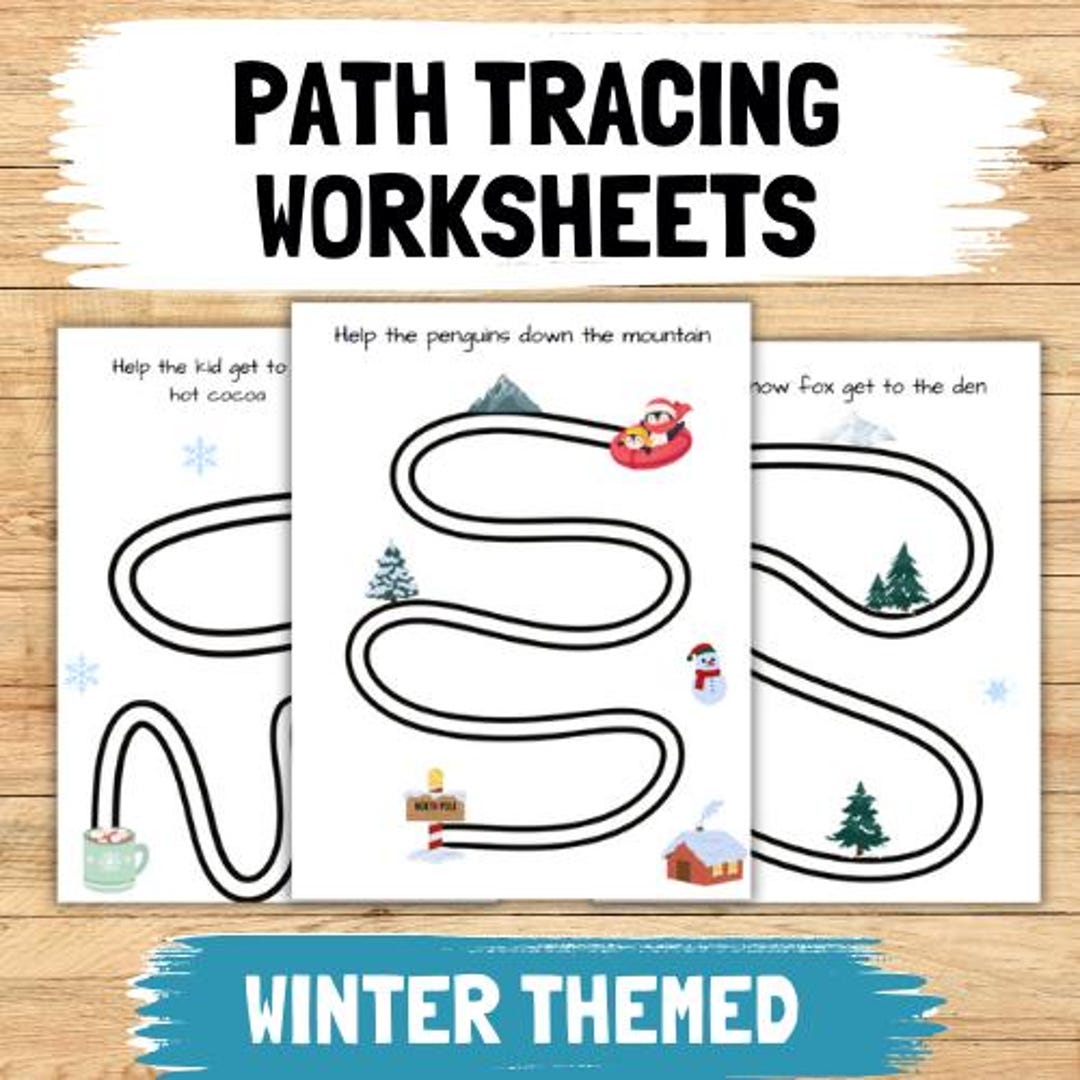 Winter Themed Trace the Path Worksheets, Path Tracing, Pencil Control ...
