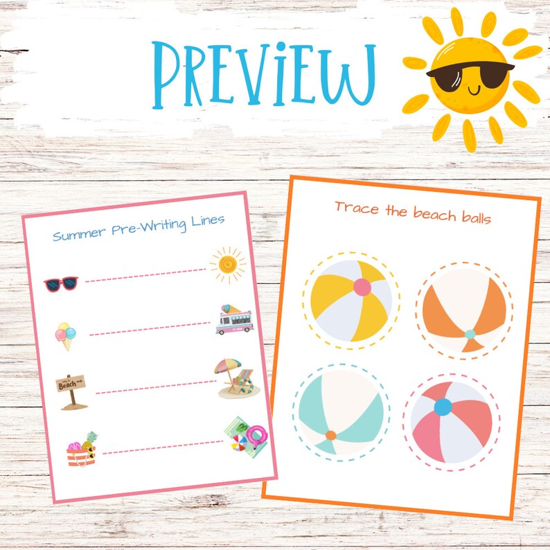 Summer Themed Fine Motor and Pre-writing Line Worksheets, Preschool ...