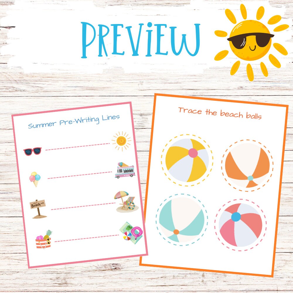 Summer Themed Fine Motor and Pre-writing Line Worksheets, Preschool ...