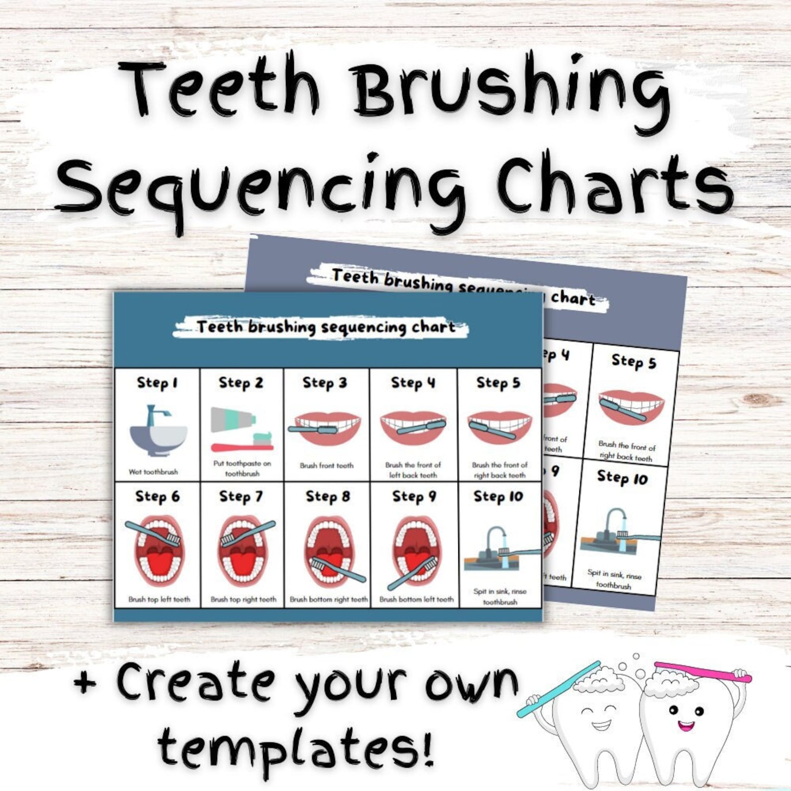 Teeth Brushing Sequencing Chart, Teeth Brushing Visual Aid, Step-by ...