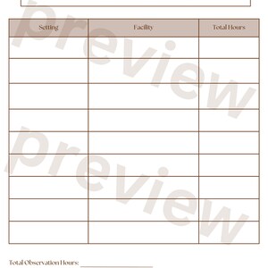 Physical Therapy Observation Hour Log, PT Observation Hour Log, PT Hour ...