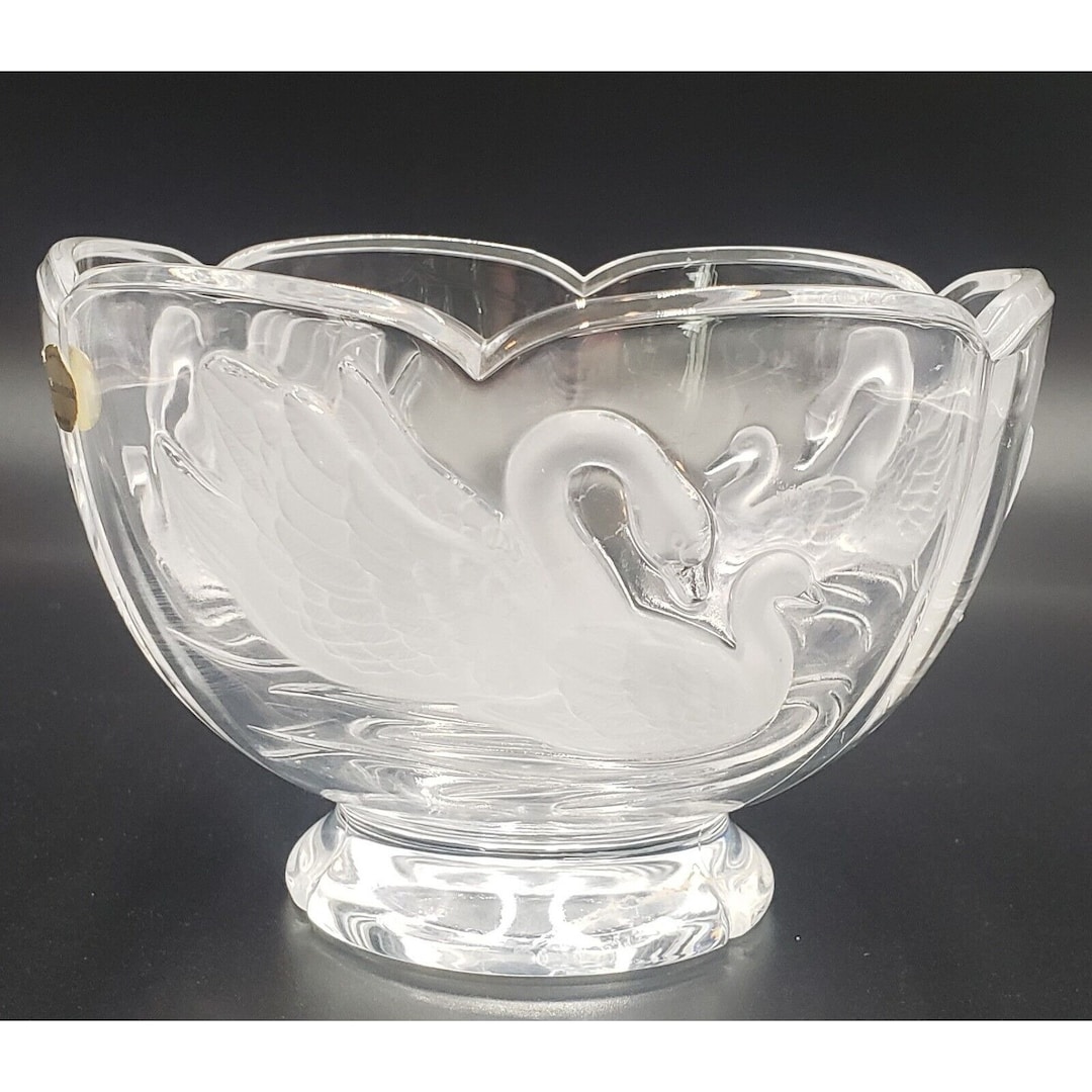 Vintage Teleflora 24% Lead Crystal Serving Bowl Candy Swans 80's ...