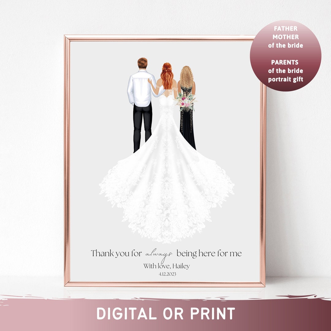 Bride and Parents Portrait, Parents of the Bride Gift, Mother of the ...