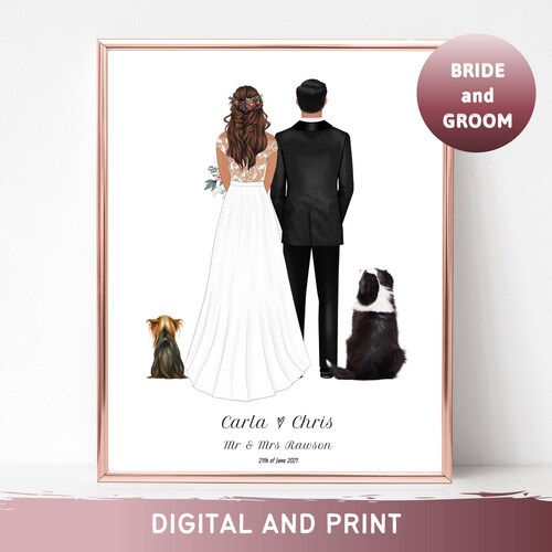 Custom Bride and Groom Gift Wedding Day Dog Family Print - Etsy