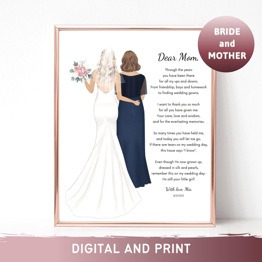 Mom and Daughter Drawing, Personalized Bride and Mother Portrait Art ...