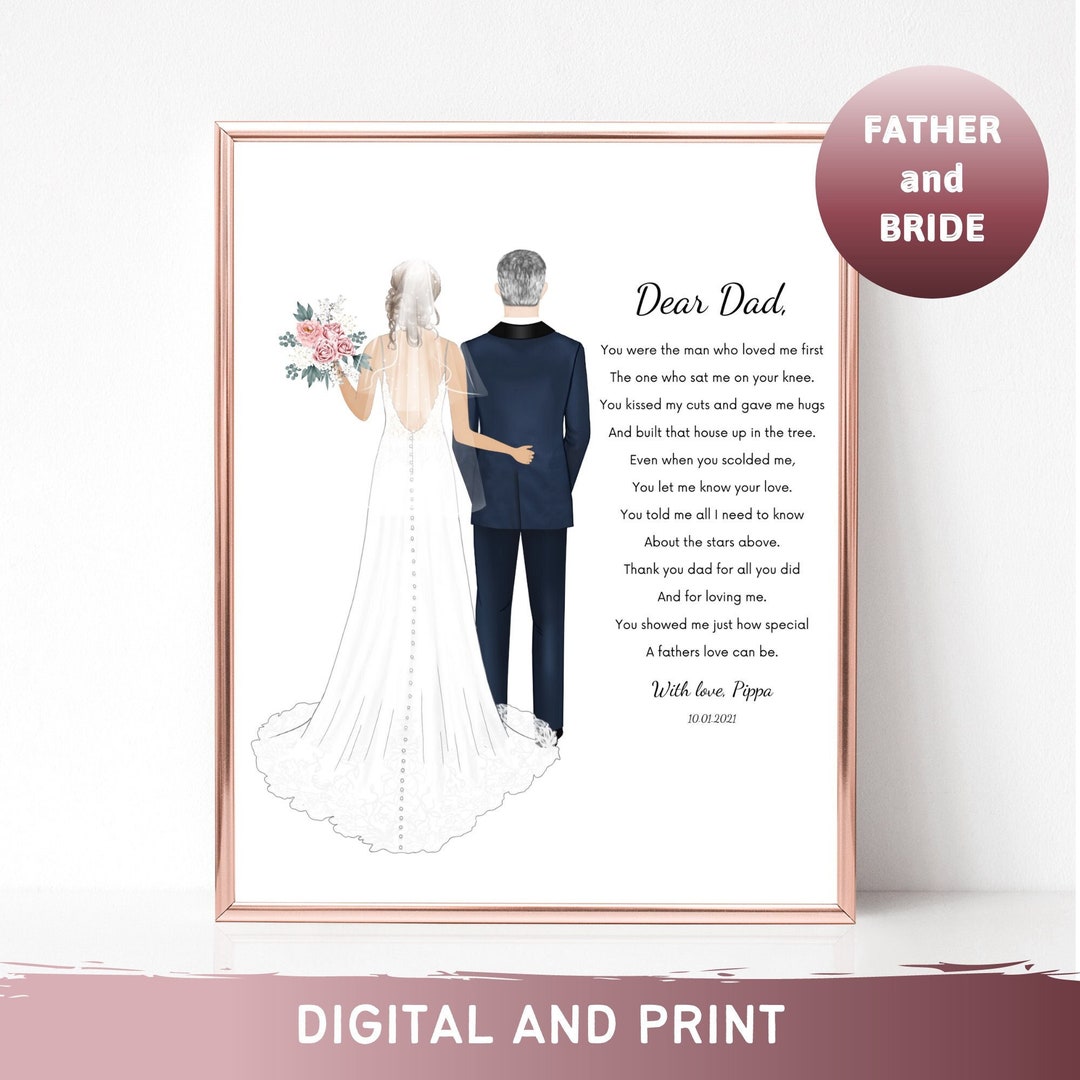 Bride and Father of the Bride Wedding Portrait, Personalized Father ...