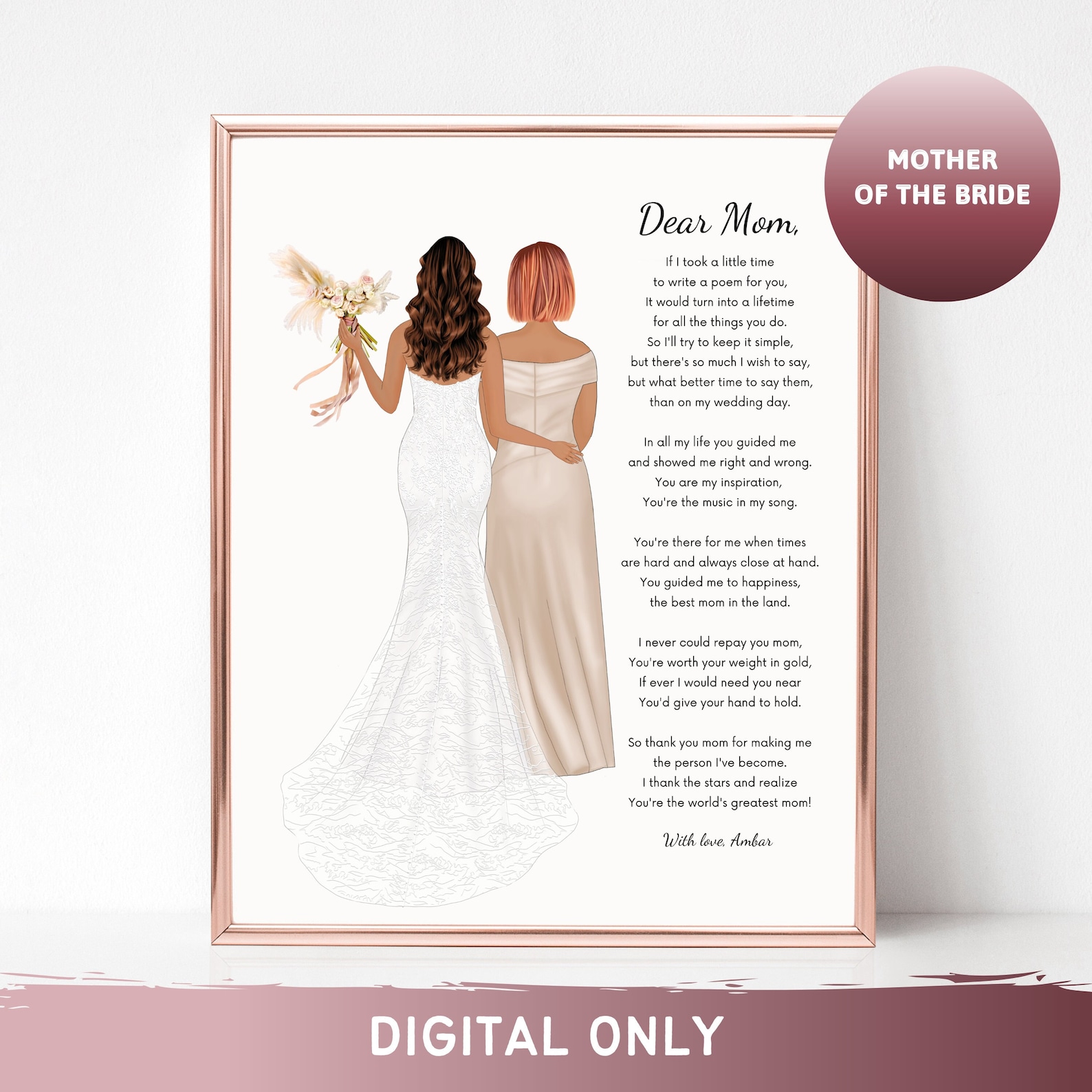 Mother of the Bride Poem From Daughter to Mom Mother of the Bride Gift ...