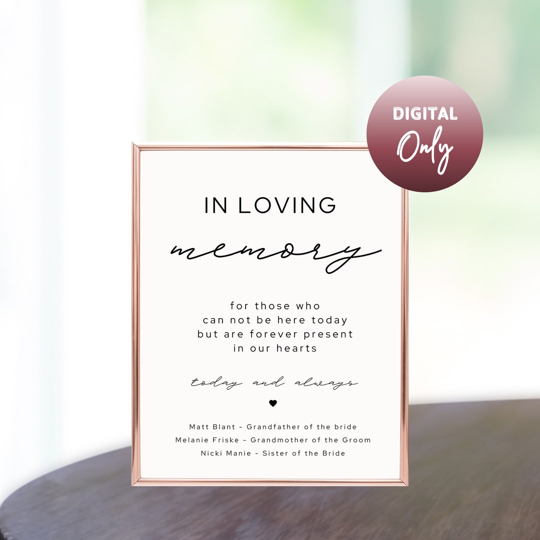 Modern Wedding Memorial Sign, in Loving Memory Sign, Memory Table Sign ...