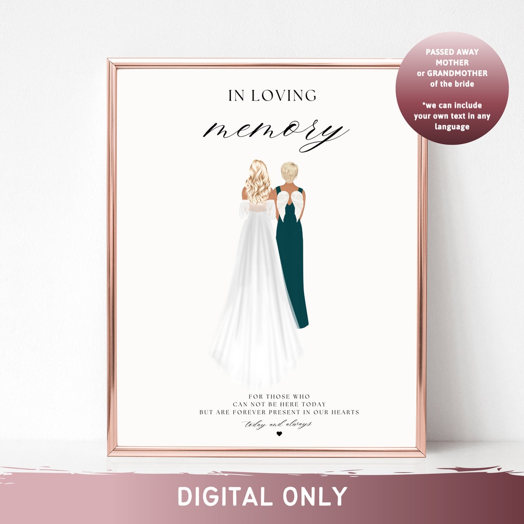 Wedding Memorial Sign, Passed Away Mother of the Bride Gift, in Loving ...