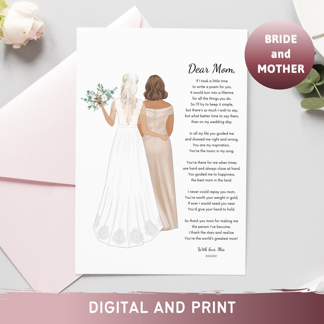 Mother of the Bride Poem From Daughter to Mom Mother of the Bride Gift ...