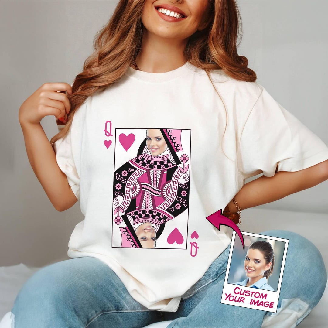 Custom Face Queen Card Shirt, Queen of Hearts Matching Couple Shirt ...