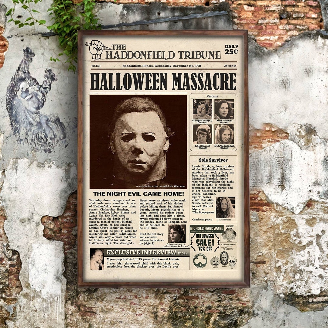 Michael Myers Poster Halloween Haddonfield Michael Myers Newspaper ...