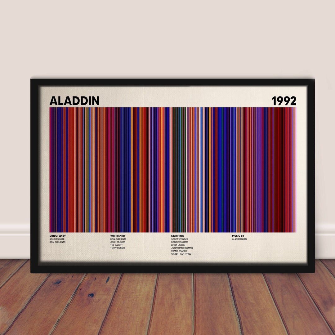Aladdin Movie Barcode Print Poster | Aladdin and Jasmine Poster ...