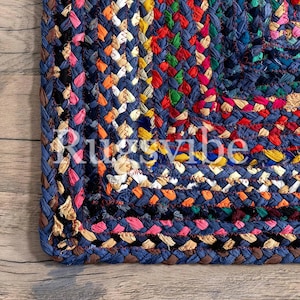 Multicolor Cotton Rag Rug, Rectangle Braided Purple Area Cotton Chindi ...