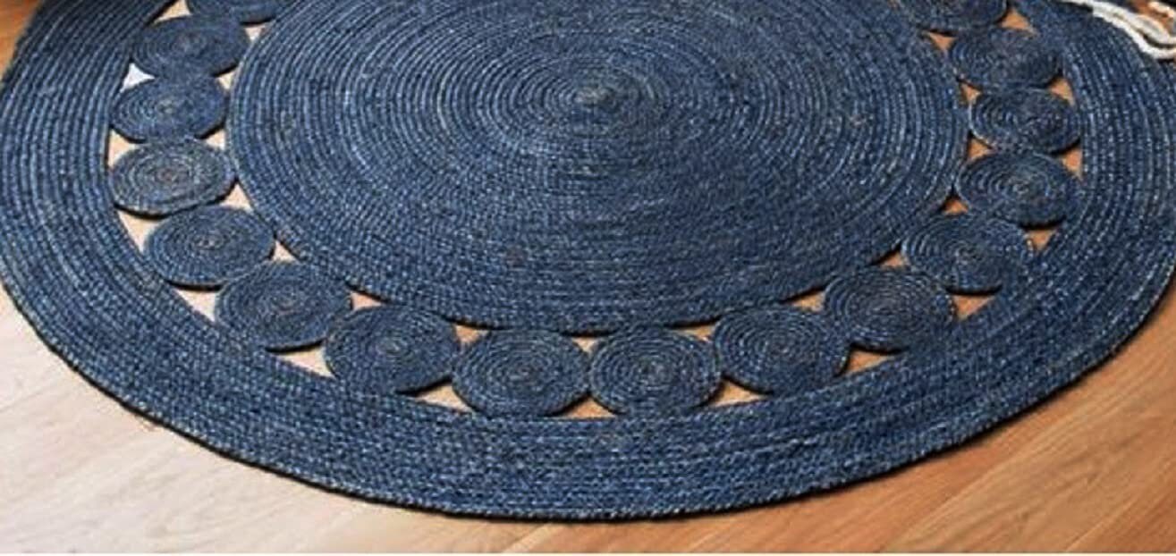 100% Genuine Blue Jute Rug Round Braided Area Rug/floor Rug - Etsy