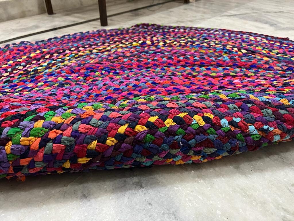 Round Cotton Rag Rug, Purple Mix Cotton Chindi Braided Area Rug/carpet ...