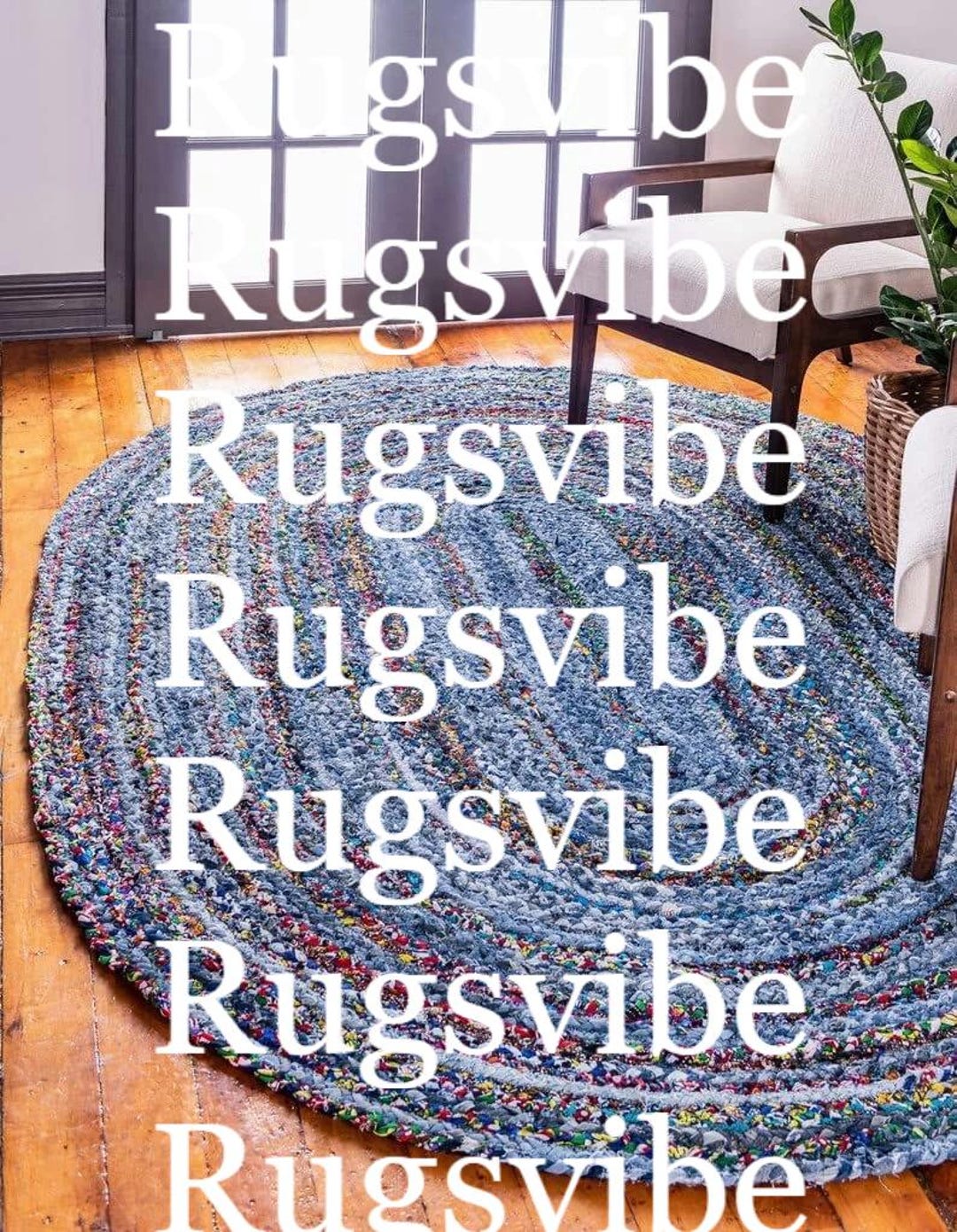 100% Natural Denim and Cotton Mix Fiber Rug, Blue Braided Area Oval Rug ...