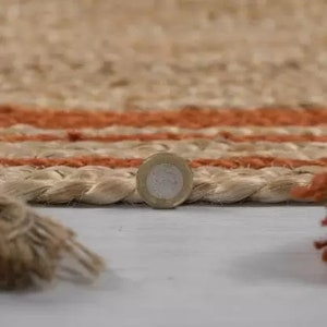 100% Genuine Brown Jute Rug With Orange Border, Round Braided Area Rug ...