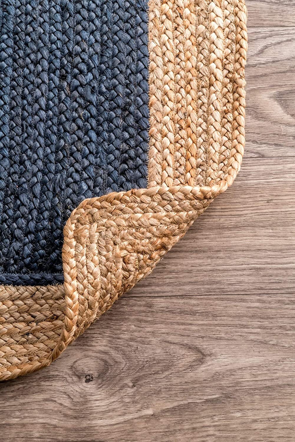 Genuine Blue Jute Rug With Beige Border, Rectangle Braided Large Area ...