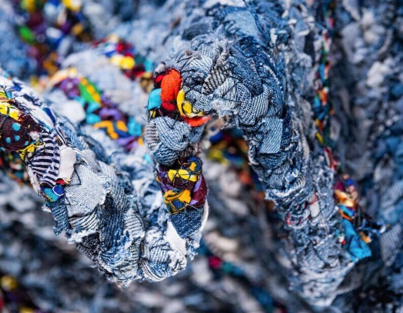 100% Natural Denim and Cotton Mix Fiber Rug, Blue Braided Area Oval Rug ...