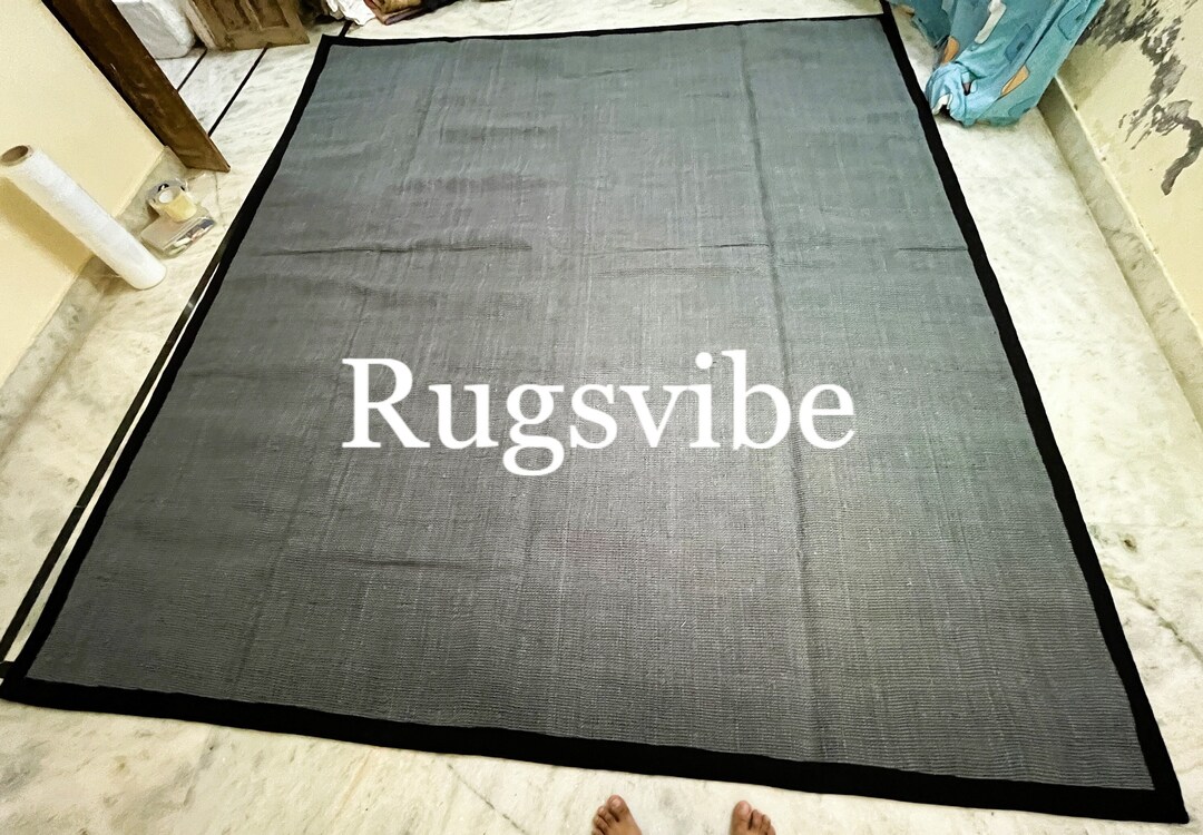 Charcoal Gray Jute Rug With Combination of Black Cotton Border,natural ...