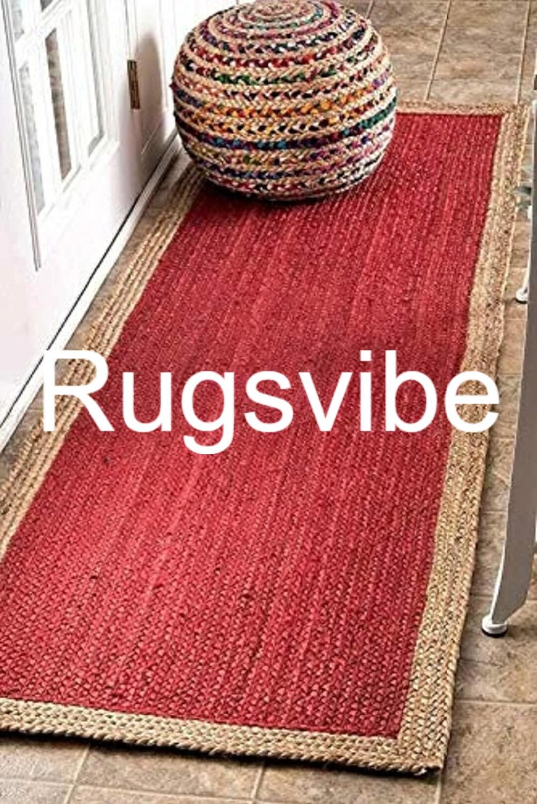 Natural Jute Runner With Brown Border, Red Braided Area Runner Rug ,all ...