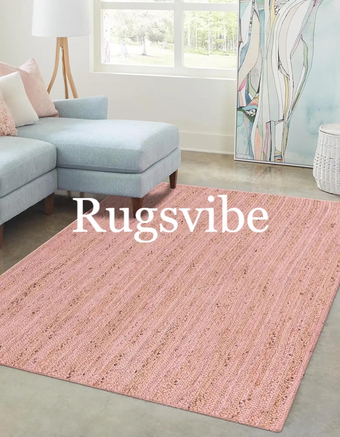 100% Light Pink Jute Rug, Rectangle Braided Area Rugs /,natural Jute ...
