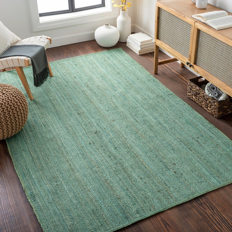 100% Natural Green Jute Rug Rectangle Braided Area Rug for - Etsy