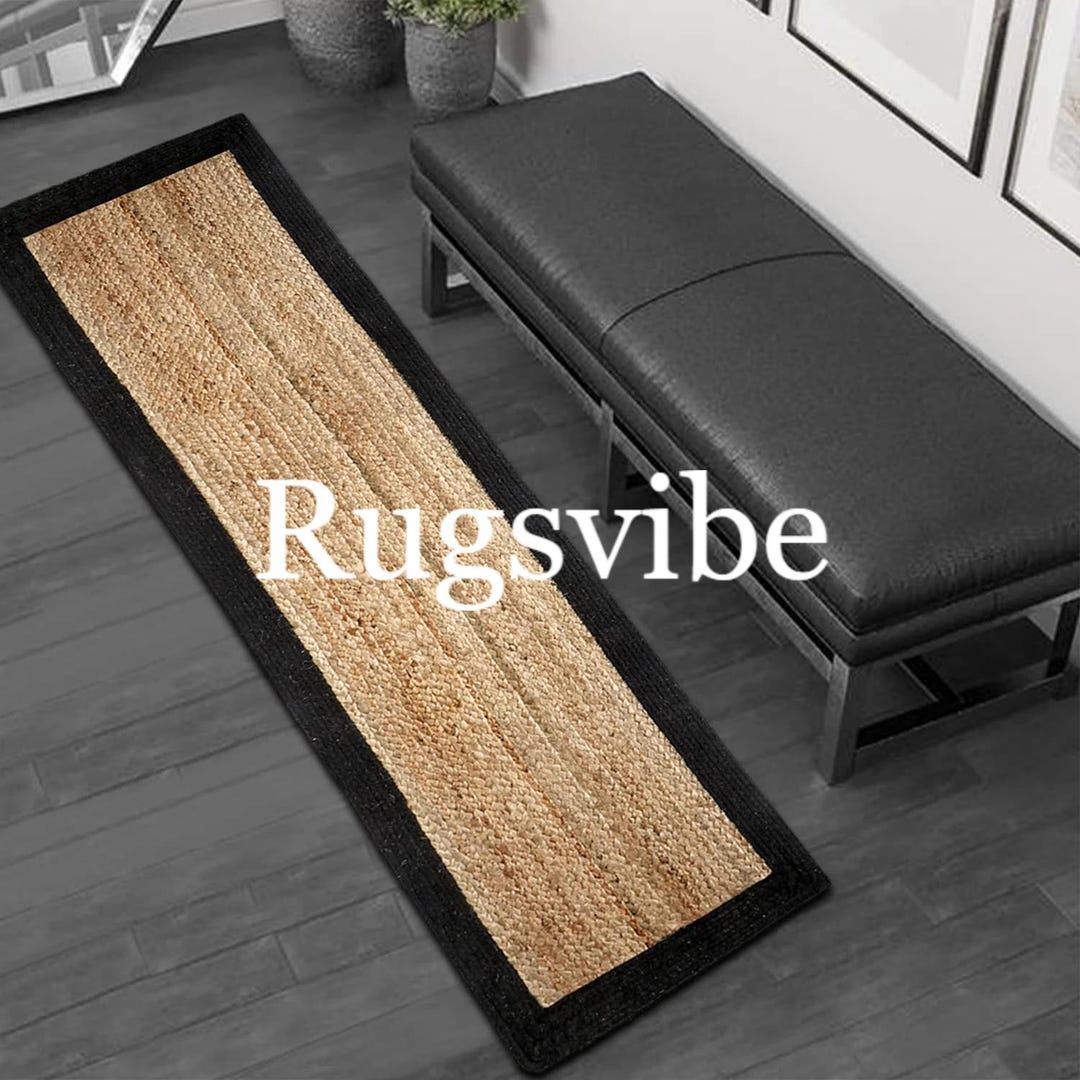 Braided Jute Runner Rug: Natural Fiber With Black Border - Etsy