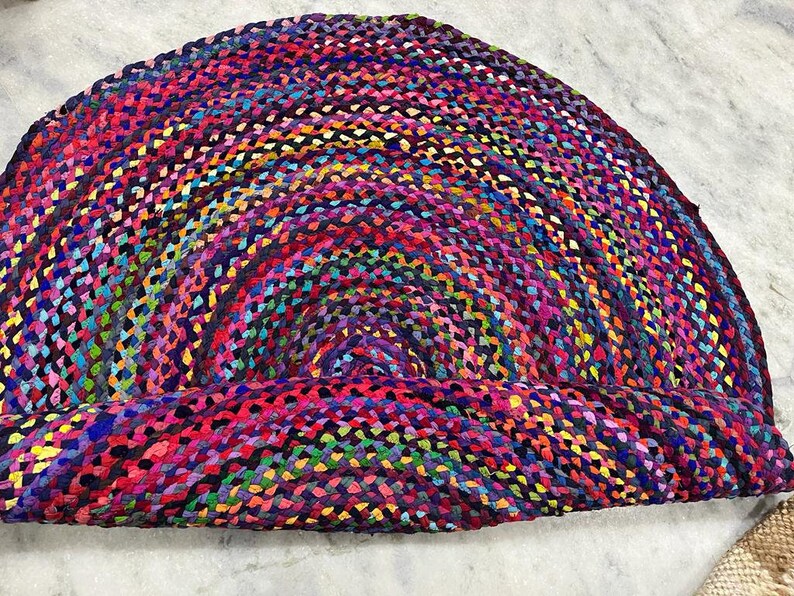 Round Cotton Rag Rug, Purple Mix Cotton Chindi Braided Area Rug/carpet ...