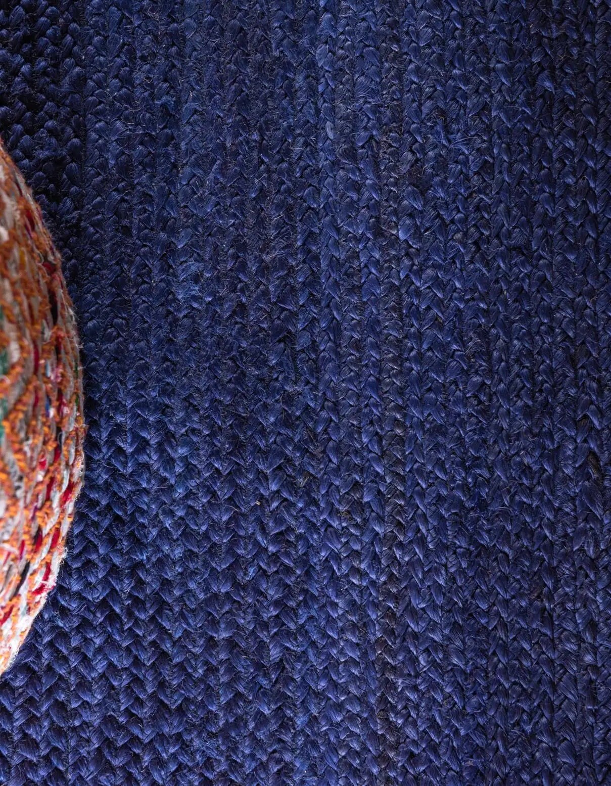 100% Natural Navy Blue Jute Rug With Brown Border, Oval Braided Area ...