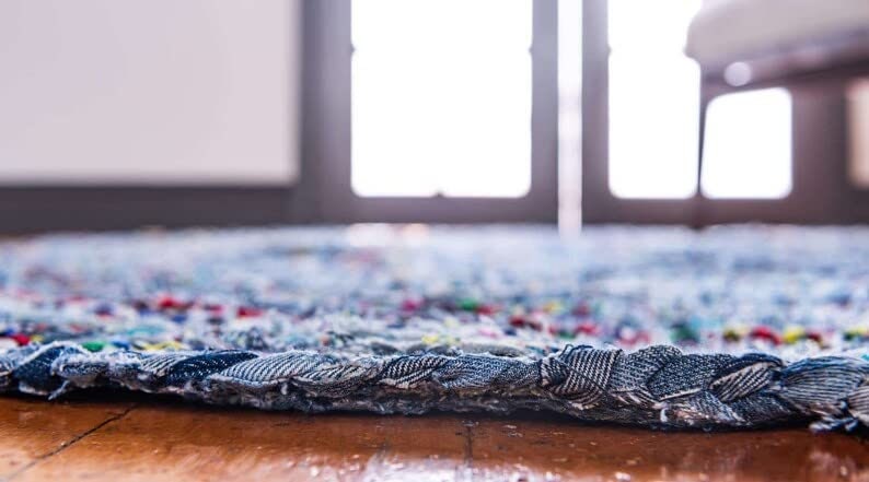 100% Natural Denim and Cotton Mix Fiber Rug, Blue Braided Area Oval Rug ...